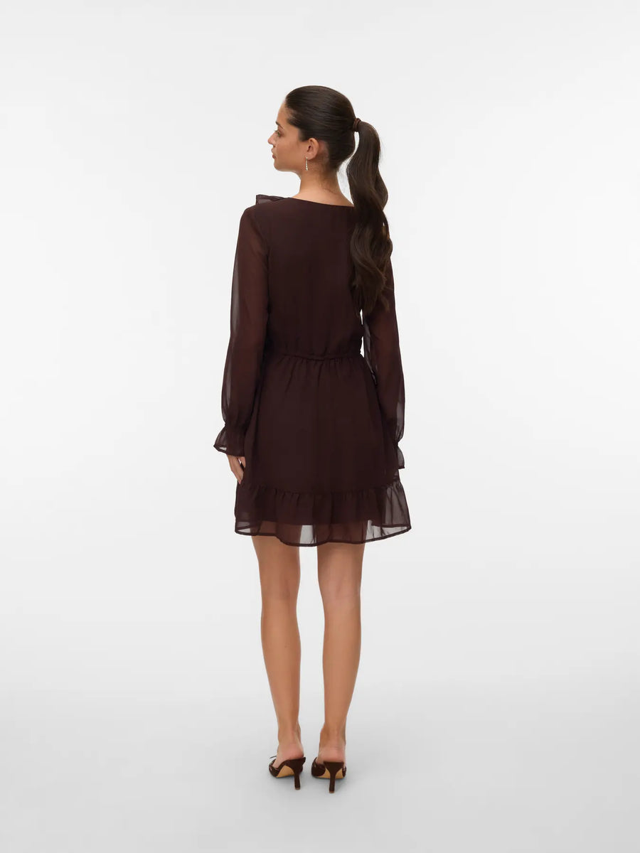 Dora Long Sleeve Frill Dress - Brown – West on Main