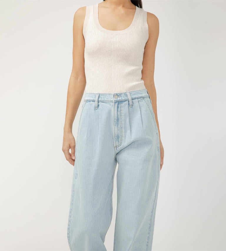 Pleated Wide Leg Denim - Light Blue – West on Main