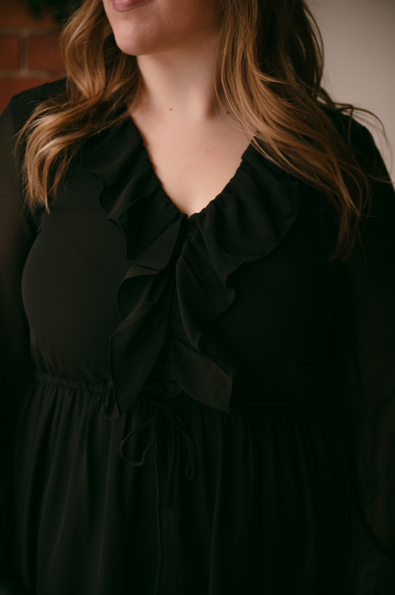 Dora Long Sleeve Frill Dress - Black – West on Main