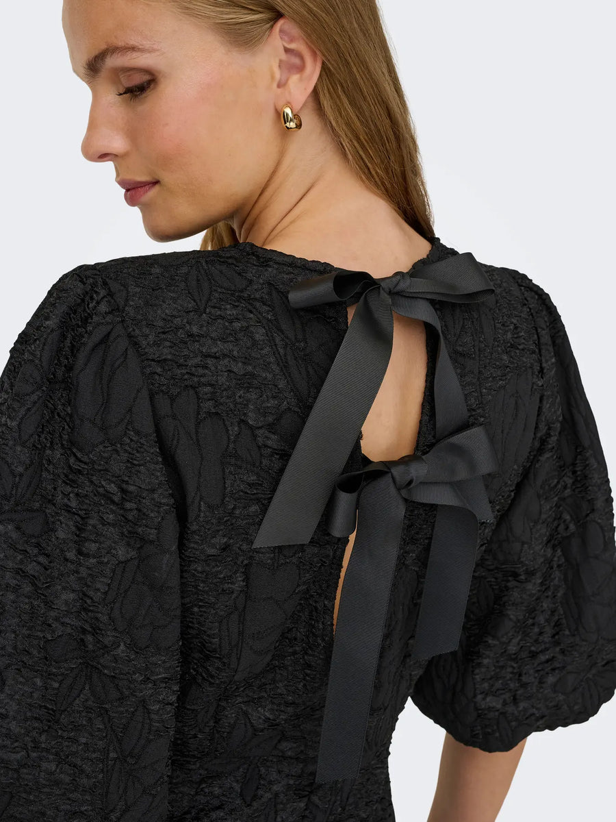 Dora Short Sleeve Bow Dress - Black – West on Main